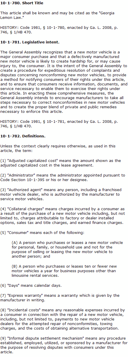 The Georgia Lemon Law: - Alex Simanovsky & Associates, LLC