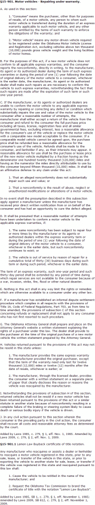 The Oklahoma Lemon Law - Alex Simanovsky & Associates, LLC