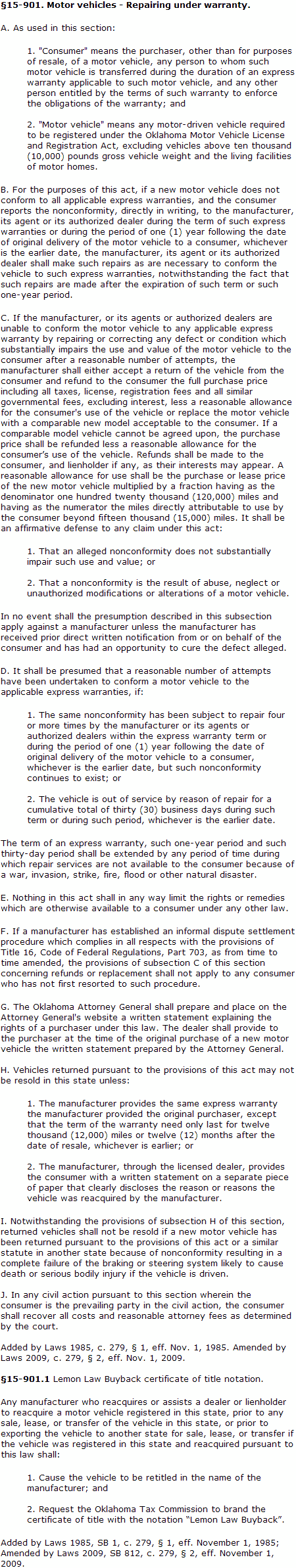 The Oklahoma Lemon Law - Alex Simanovsky & Associates, LLC